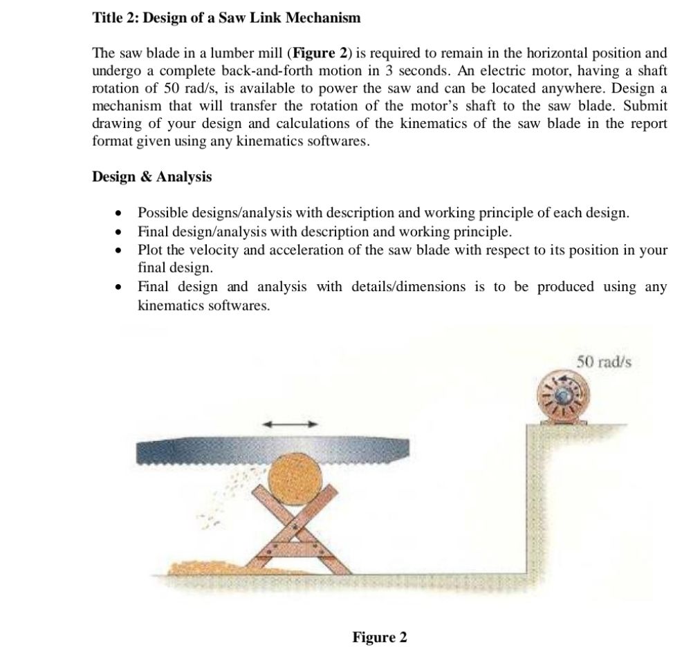 Solved helpTitle 2: Design of a Saw Link MechanismThe saw | Chegg.com