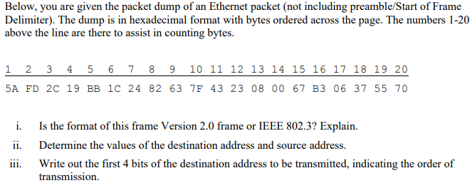 Solved Below, you are given the packet dump of an Ethernet | Chegg.com