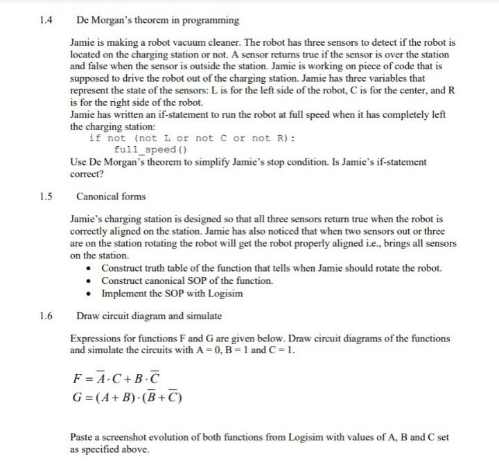 Solved 1.4 De Morgan's theorem in programming Jamie is | Chegg.com