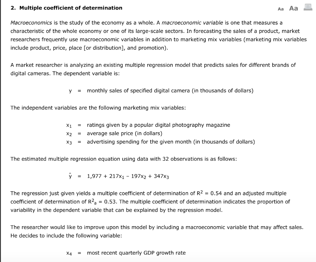 Solved The multiple coefficient of determination, | Chegg.com