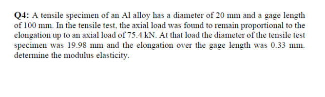 Solved Q4: A tensile specimen of an Al alloy has a diameter | Chegg.com