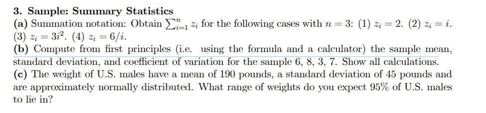 Solved 3. Sample: Summary Statistics (a) Summation notation: | Chegg.com