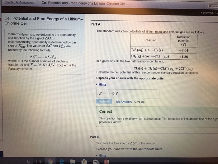 Solved Chapter. 17 Assignment Cell Potential and Free Energy | Chegg.com