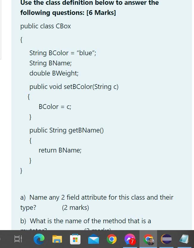 Solved Use the class definition below to answer the | Chegg.com