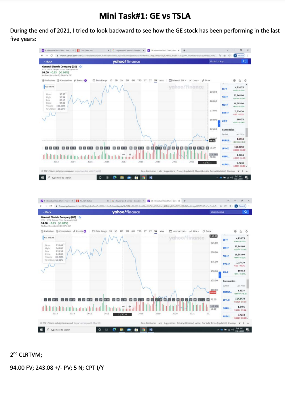 Mini Task\#1: GE vs TSLA During the end of 2021, I | Chegg.com