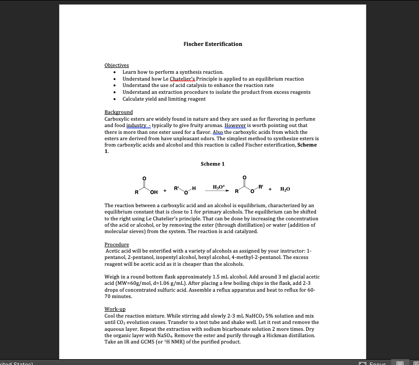 fischer esterification lab report chegg