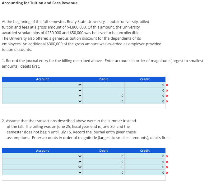 Solved Accounting for Tuition and Fees Revenue At the | Chegg.com