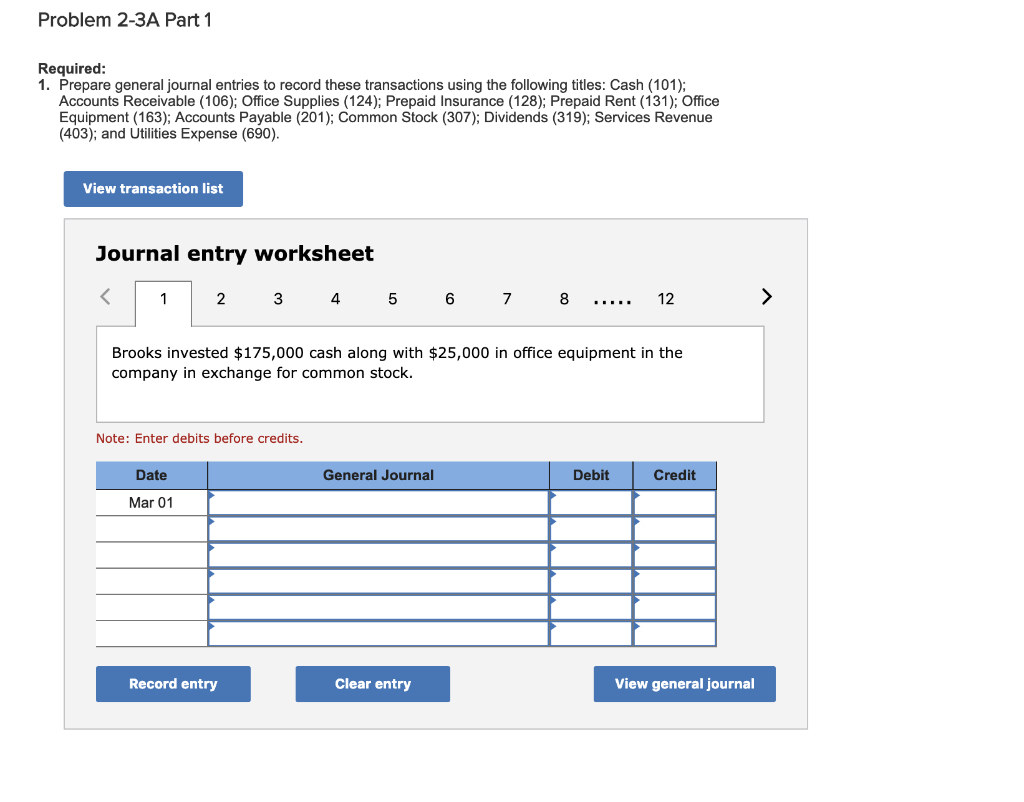 Solved Problem 2-3A Preparing and posting journal entries; | Chegg.com