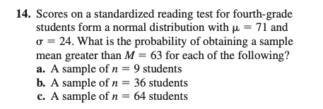 Solved 14. Scores on a standardized reading test for | Chegg.com