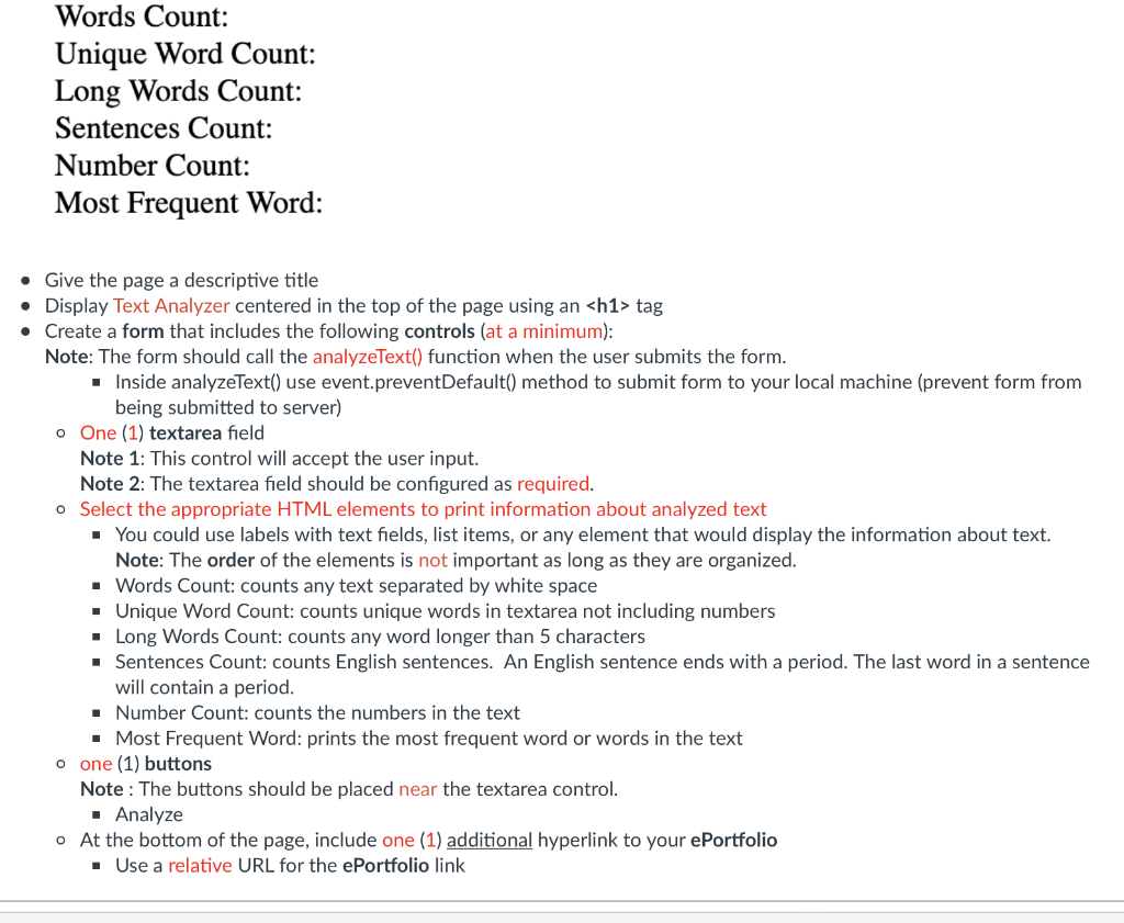 Solved Create a Text Analyzer web page using the filename | Chegg.com