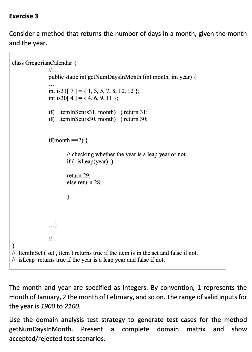 Solved Exercise 3 Consider a method that returns the number | Chegg.com