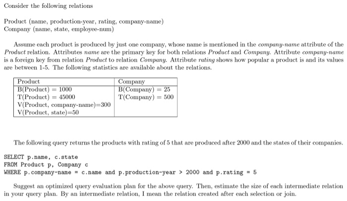 Solved Consider the following relations Product (name, | Chegg.com