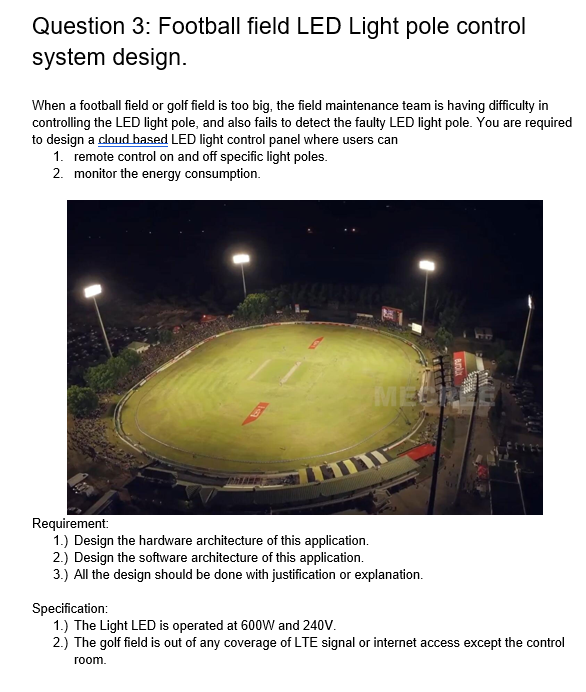 Solved Question 3: Football field LED Light pole control | Chegg.com