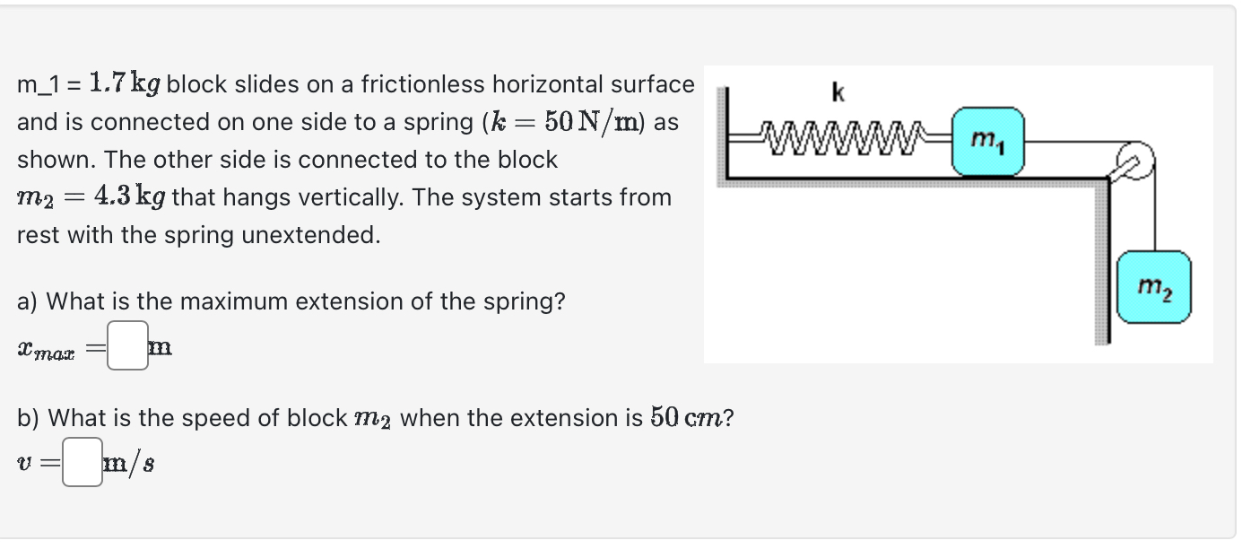 Solved m_1 =1.7kg block slides on a frictionless horizontal | Chegg.com
