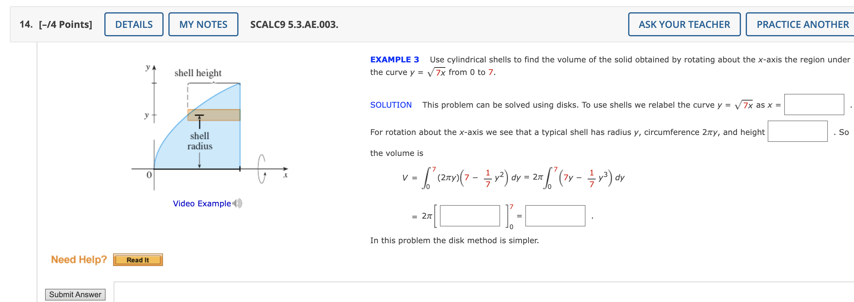 Solved EXAMPLE 3 ﻿Use cylindrical shells to find the volume | Chegg.com
