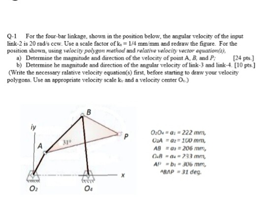 Solved For the four bar linkage shown in the position below | Chegg.com