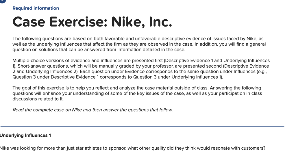 Required information Case Exercise: Nike, Inc. The | Chegg.com