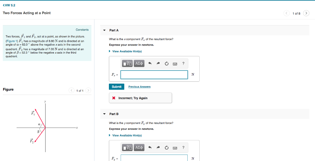 Solved Two forces, F⃗ 1 and F⃗ 2, act at a point, as shown | Chegg.com