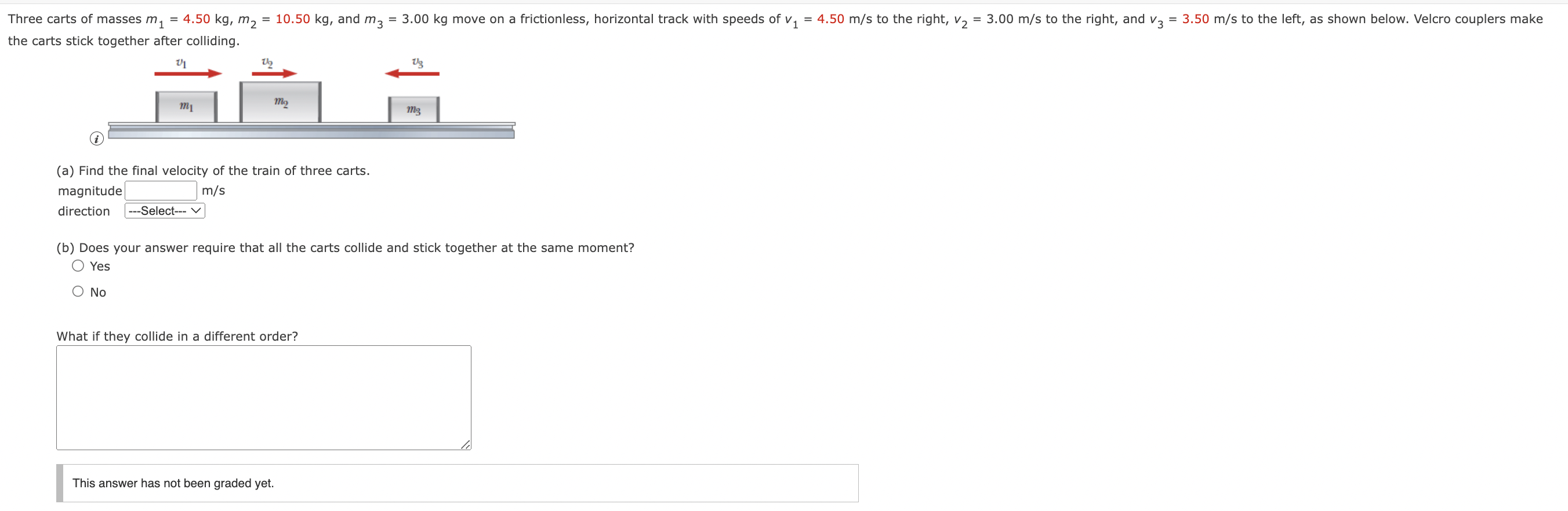 Solved ihe carts stick together after colliding. (a) Find | Chegg.com