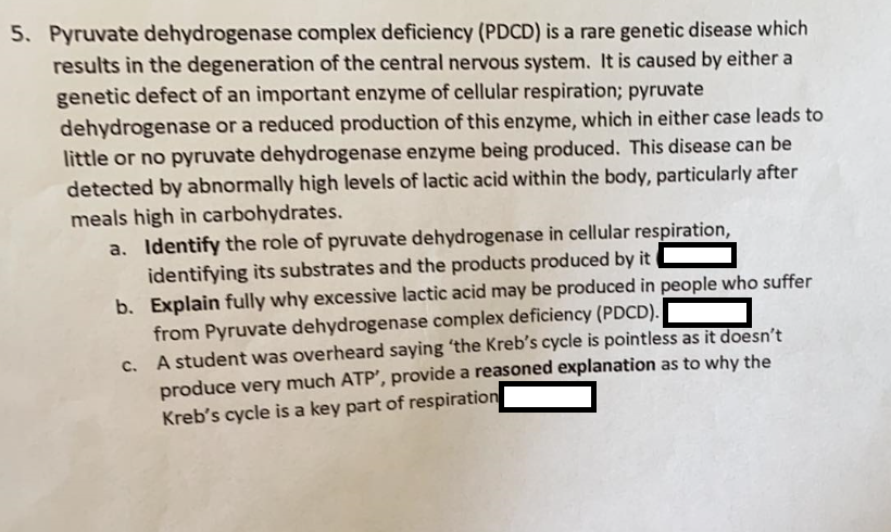 Solved 5. Pyruvate dehydrogenase complex deficiency (PDCD) | Chegg.com