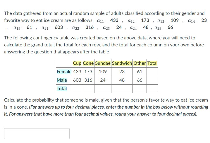 Solved The data gathered from an actual random sample of | Chegg.com