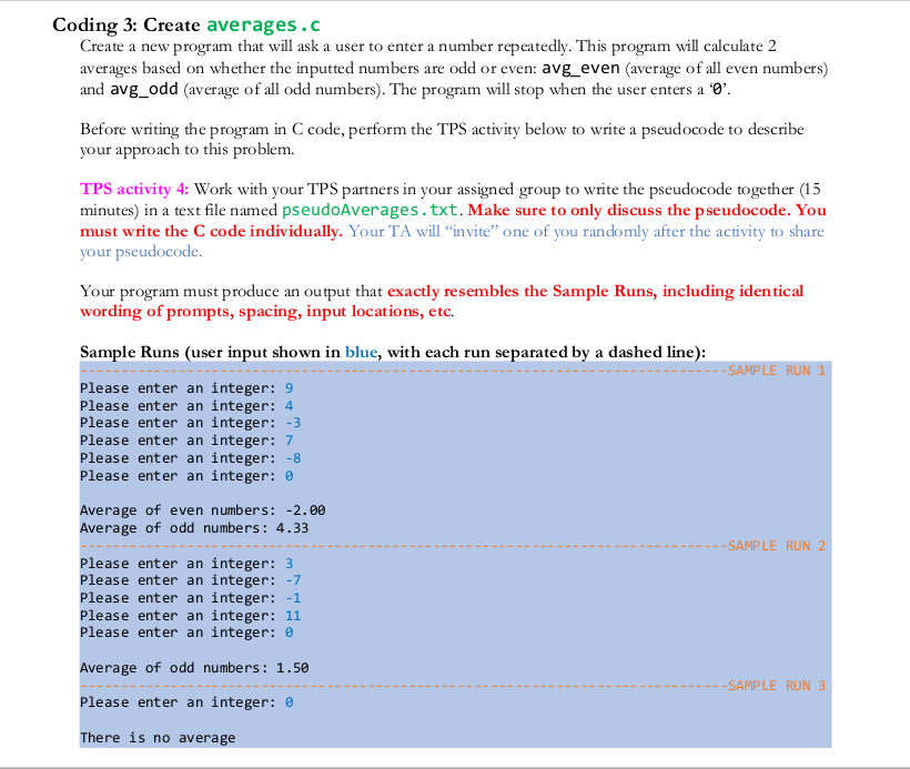 Solved Coding 3 Create Averagesc Create A New Program That 9340