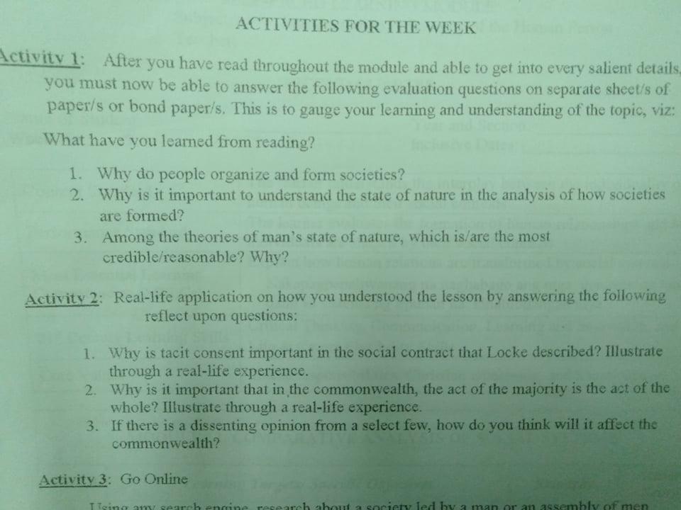 Solved ACTIVITIES FOR THE WEEK Activity 1: After you have | Chegg.com