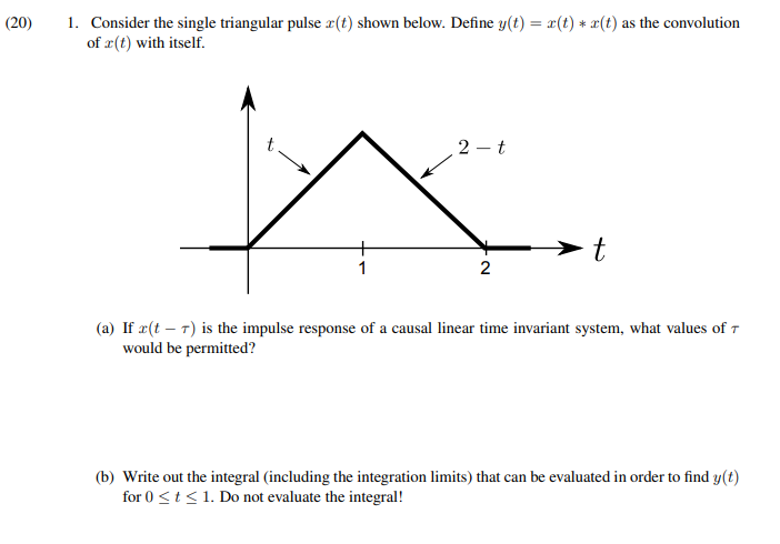 Solved (20) 1. Consider the single triangular pulse c(t) | Chegg.com