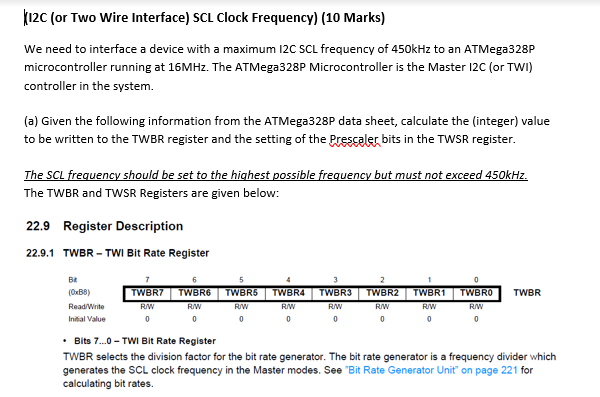 12C (or Two Wire Interface) SCL Clock Frequency) (10 | Chegg.com