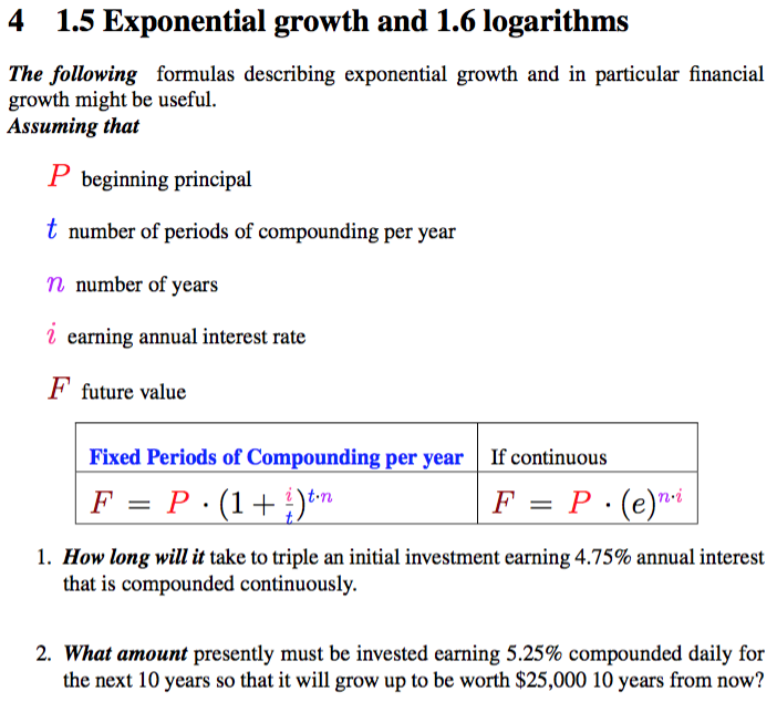 Solved 4 1.5 Exponential growth and 1.6 logarithms The | Chegg.com