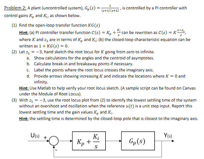 Solved roblem 2: A plant (uncontrolled system), | Chegg.com