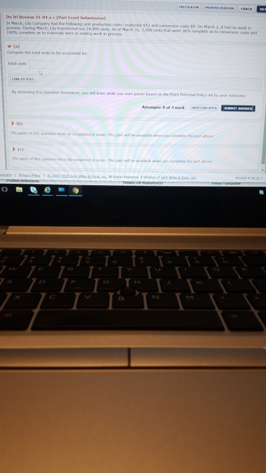 Solved PRINTER VERSION RACK Do It! Review 21 04a c (Part | Chegg.com