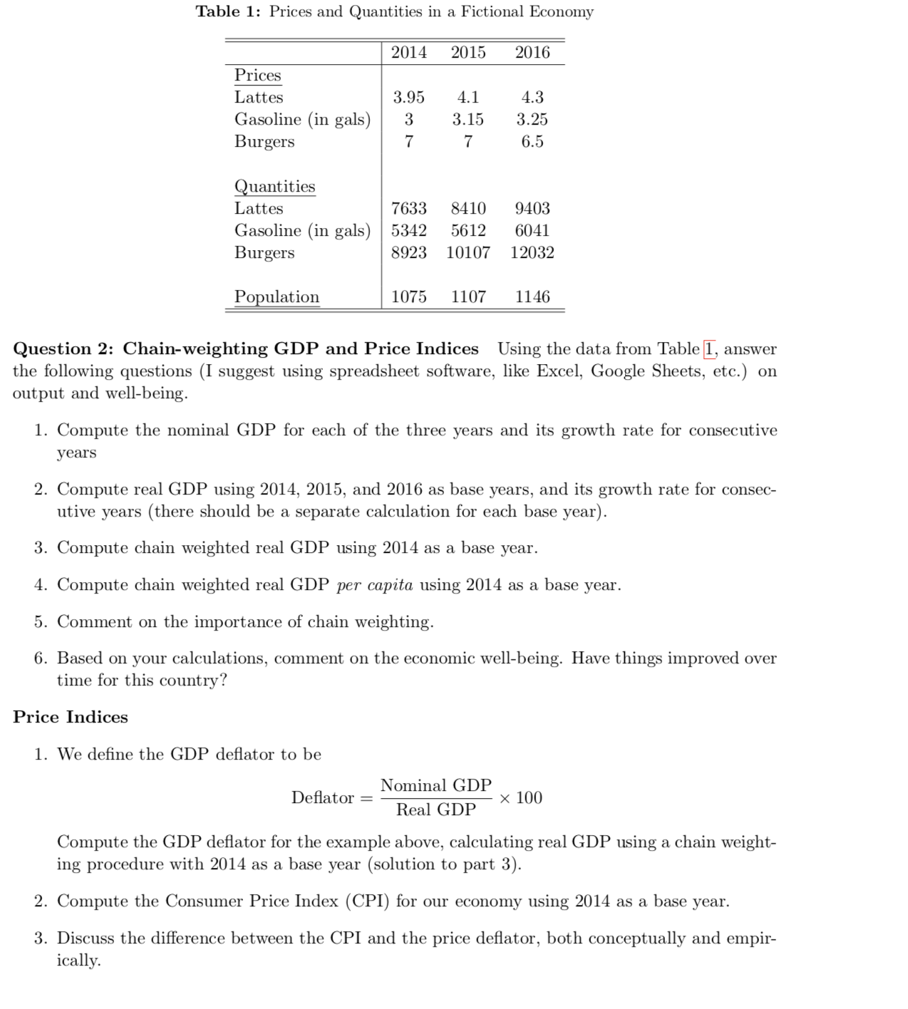 Solved Table 1: Prices and Quantities in a Fictional Economy | Chegg.com
