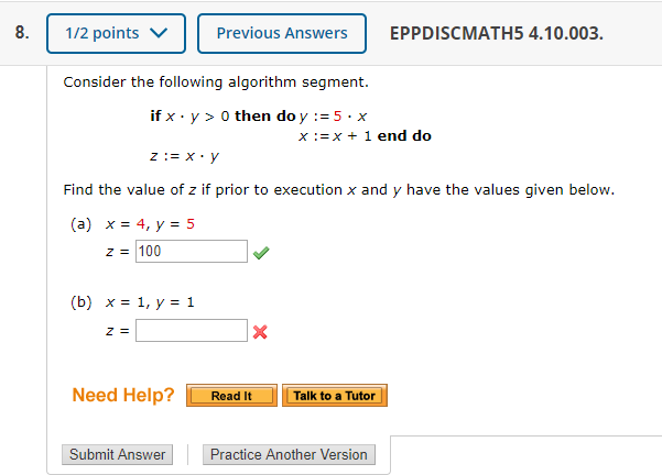 Solved 1/2 points v Previous Answers EPPDISCMATH5 4.10.003. | Chegg.com