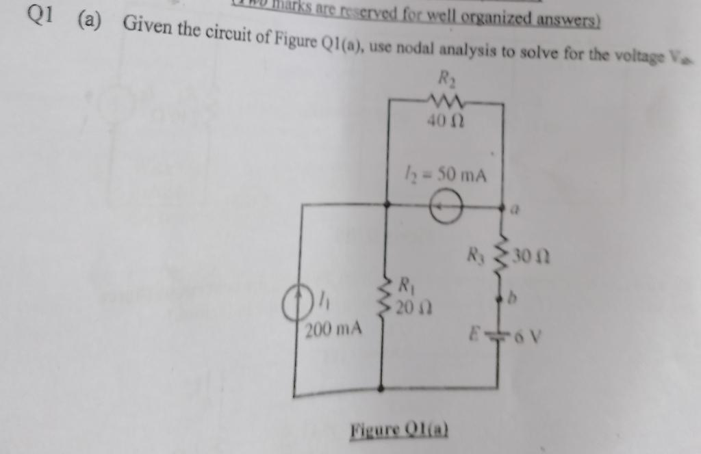 Solved Q1 (a) Given the circuit of Figure Q (a), use nodal | Chegg.com