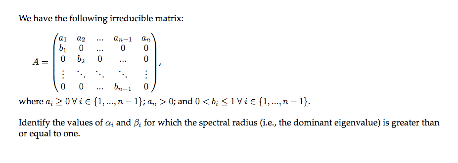 Solved We have the following irreducible matrix: | Chegg.com