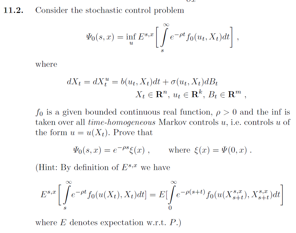 Solved 11.2. Consider the stochastic control problem \\[ | Chegg.com