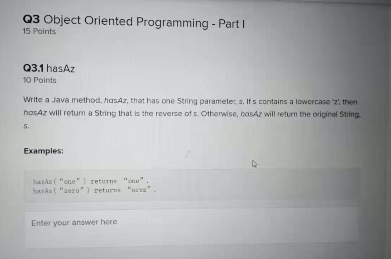 Solved Q3 Object Oriented Programming - Part 1 15 Points | Chegg.com