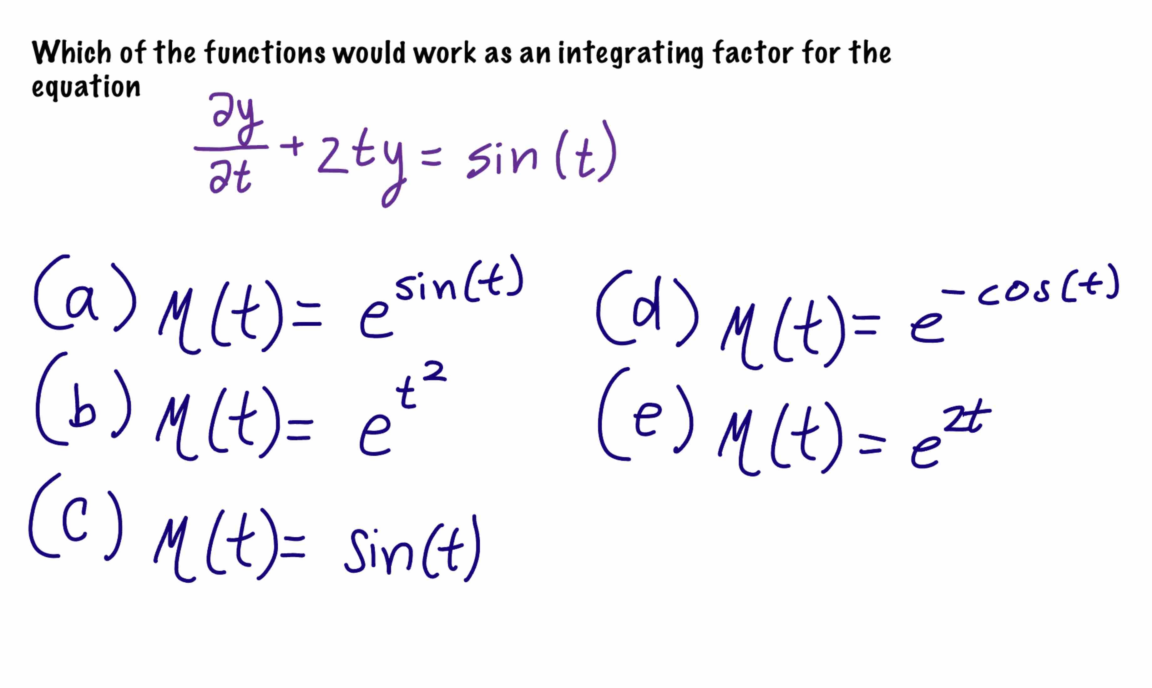 Solved Which of the functions would work as an integrating | Chegg.com