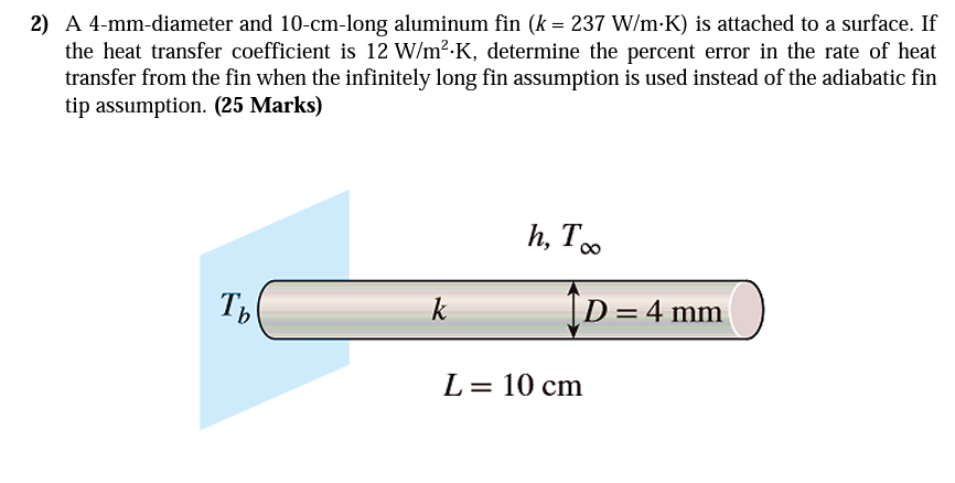 Solved 2) A 4-mm-diameter and 10 -cm-long aluminum fin | Chegg.com