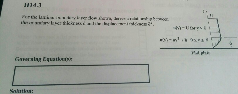 Solved H14.3 For the laminar boundary layer flow shown, | Chegg.com
