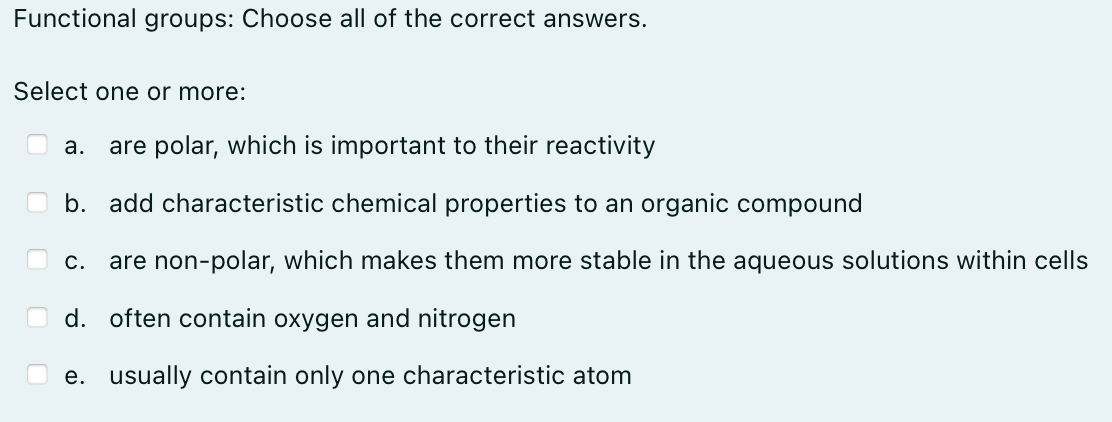 Solved Functional groups: Choose all of the correct answers. | Chegg.com
