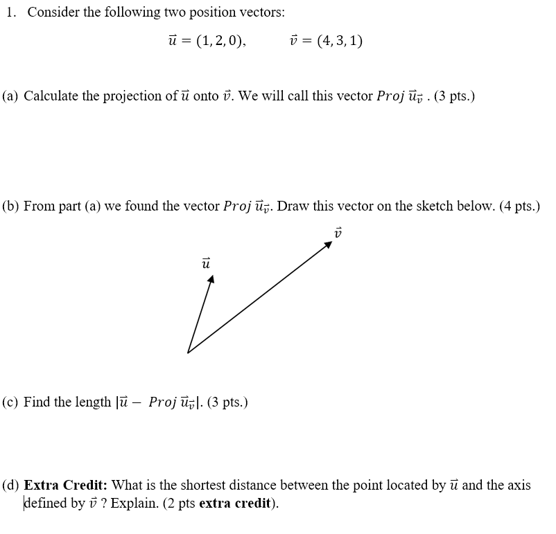 Solved 1. Consider the following two position vectors: ū= | Chegg.com