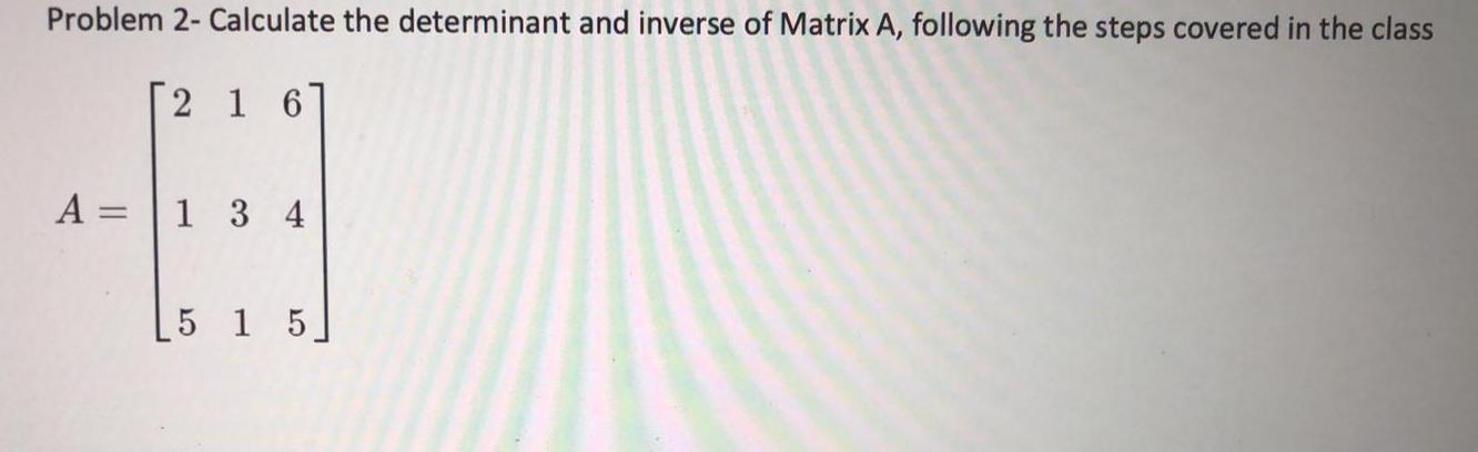 Solved Problem 2- Calculate the determinant and inverse of | Chegg.com