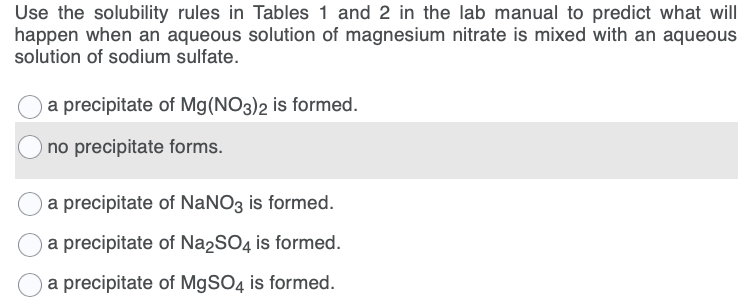 Solved Table 1 The solubility rules for ionic compounds. | Chegg.com