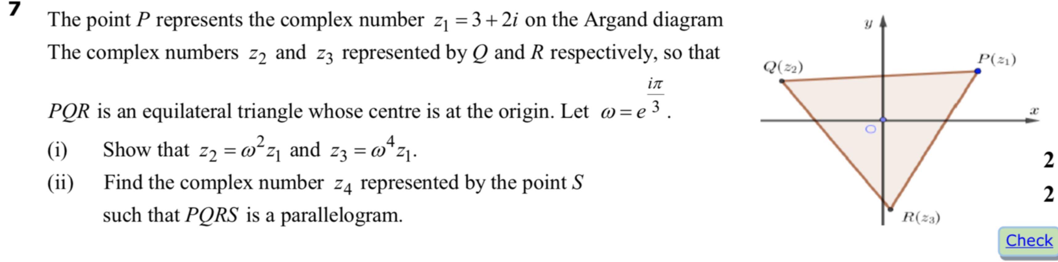 Solved 7 ﻿The point P ﻿represents the complex number z1=3+2i | Chegg.com