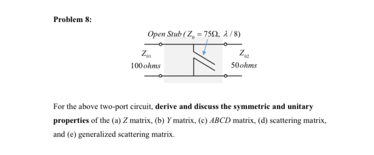 Solved Problem 8:For the above two-port circuit, derive and | Chegg.com