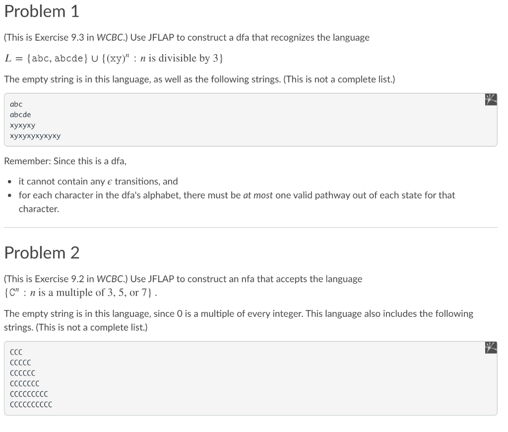 Solved Problem 1 (This is Exercise 9.3 in WCBC.) Use JFLAP | Chegg.com