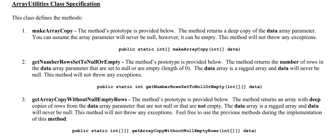 Solved ArrayUtilities Class Specification This class defines | Chegg.com