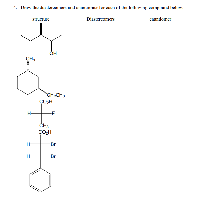 Solved 4. Draw the diastereomers and enantiomer for each of | Chegg.com